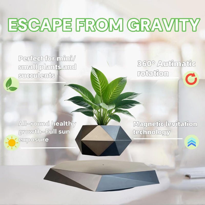Floating Levitating Plant Pot | 360° Rotating Magnetic Planter Decor ...