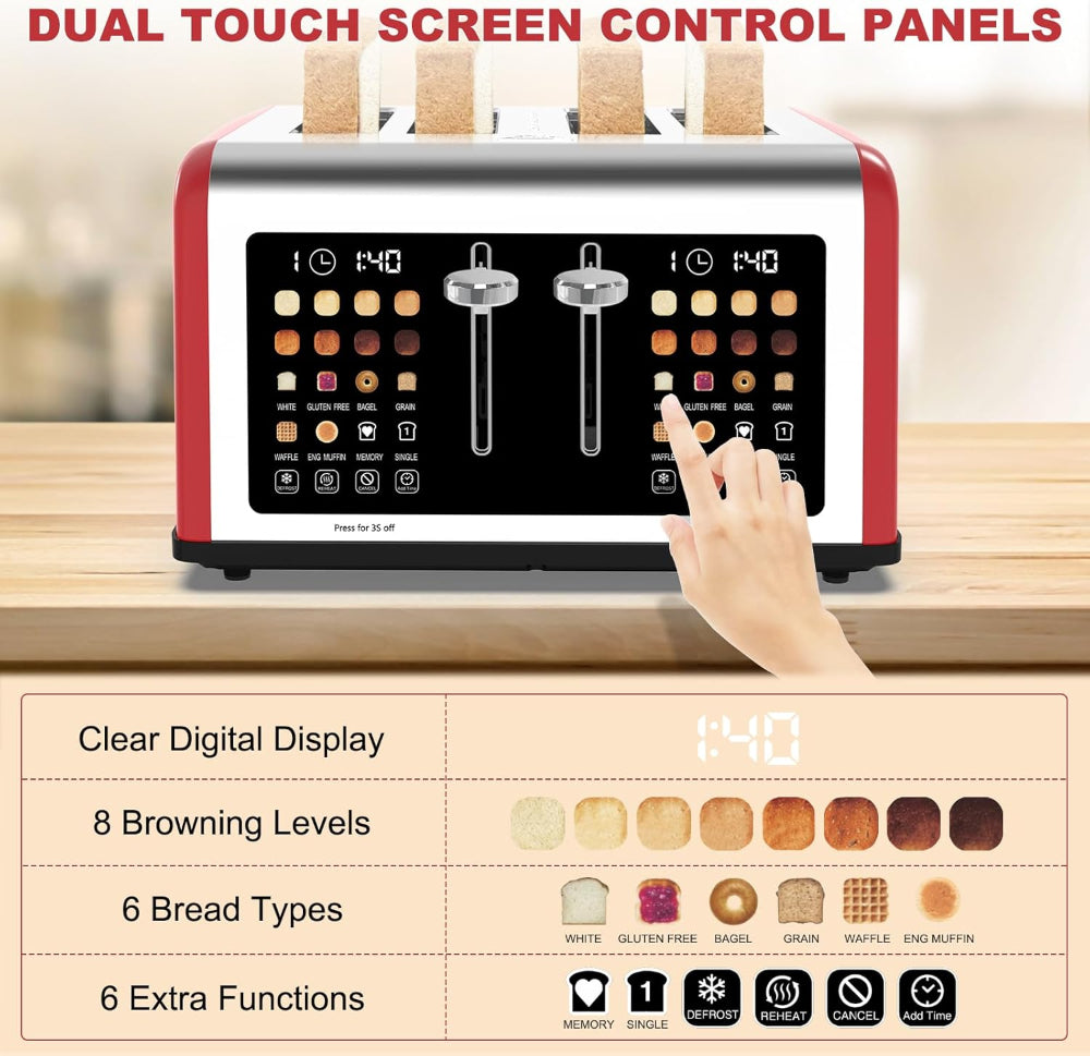 Touch Screen 4 Slice Toaster | Stainless Steel With 8 Shade Settings ...