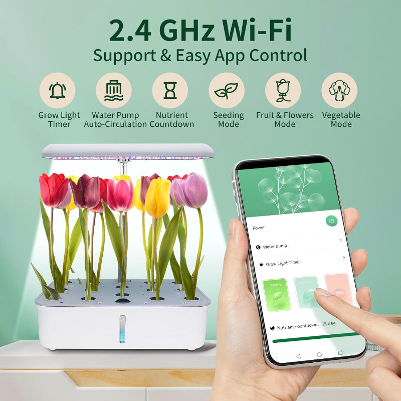 Hydroponic Growing System Kit | 14-Pod Indoor Herb Garden WiFi Control ...