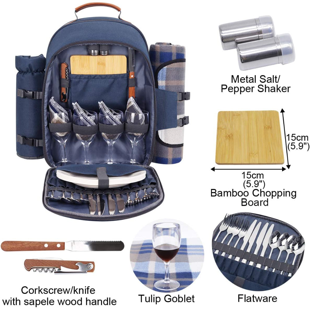 Picnic Backpack for 4 with Cooler - Waterproof Insulated Basket Set ...